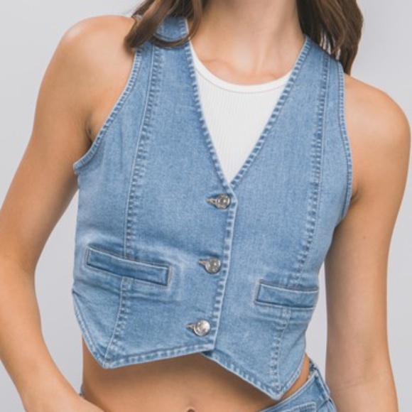 Jackets & Coats | 40 Light Wash Button Up Denim Crop Vest | Poshmark